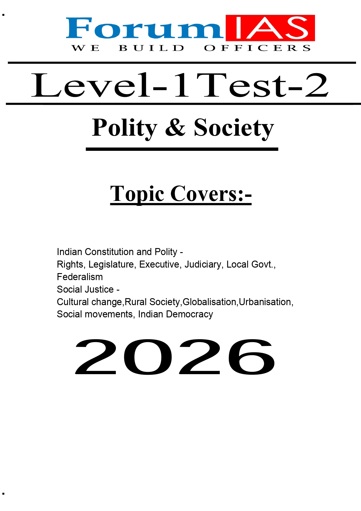 FORUM IAS PRELIMS ENGLISH MEDIUM TEST - RJ Book Shop