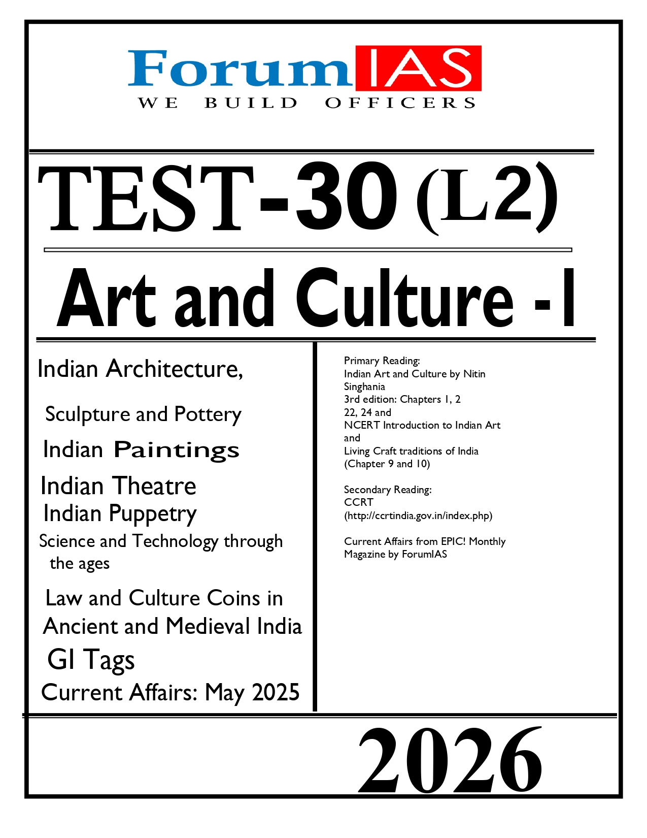 FORUM IAS PRELIMS ENGLISH MEDIUM TEST - RJ Book Shop