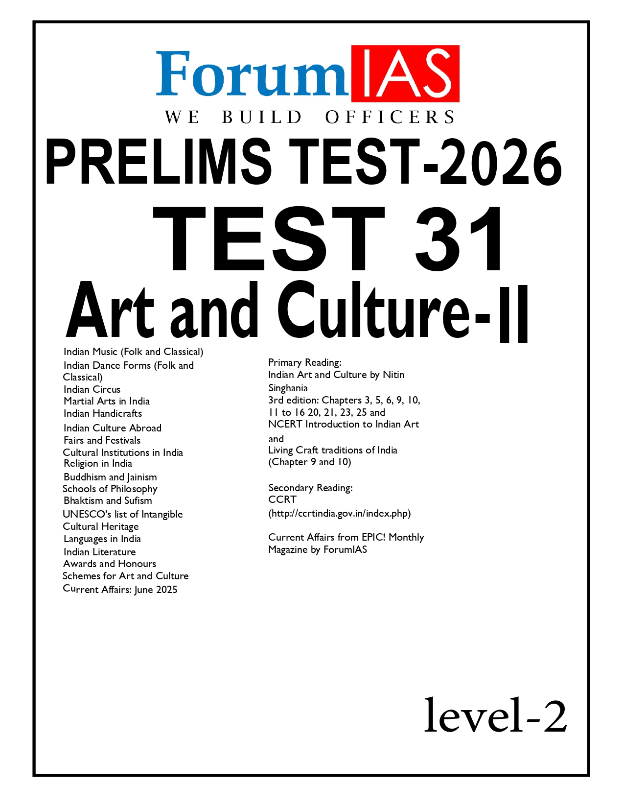 FORUM IAS PRELIMS ENGLISH MEDIUM TEST - RJ Book Shop